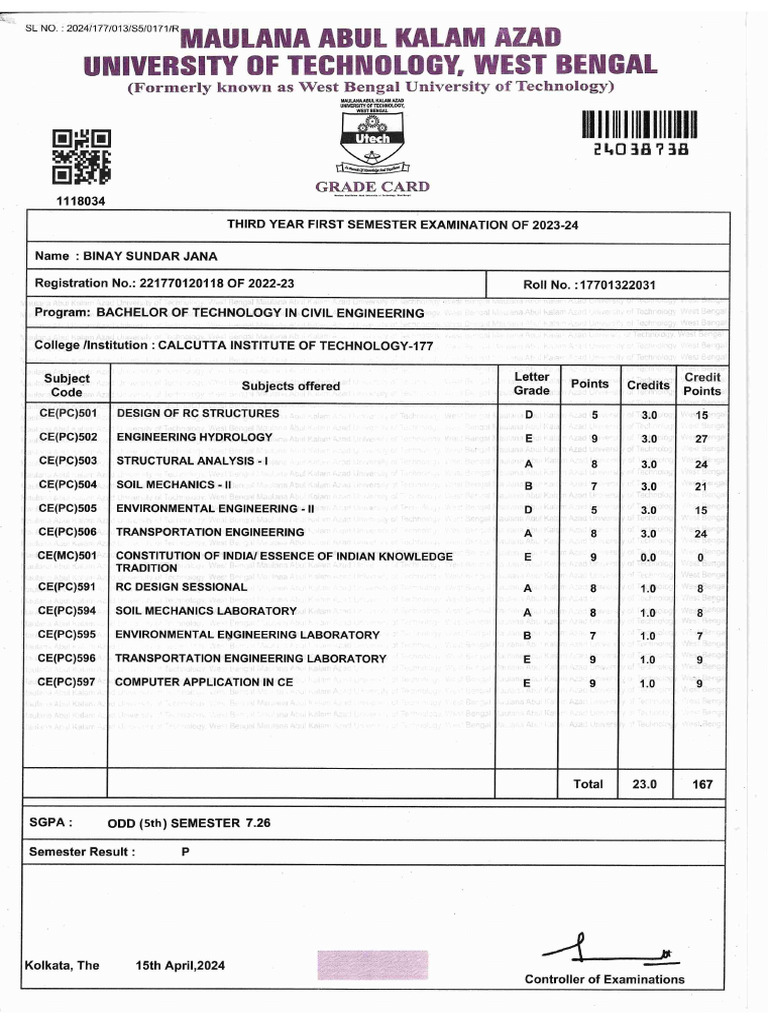 5th Sem Marksheet | PDF