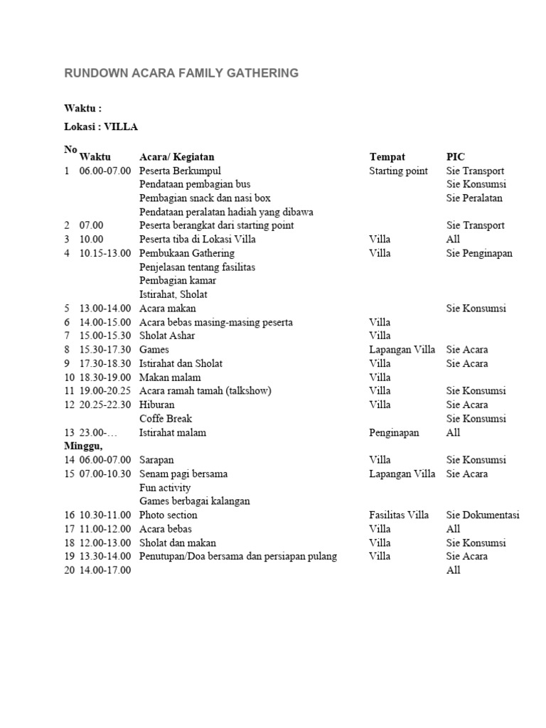 Rundown Acara Family Gathering 2023 | PDF