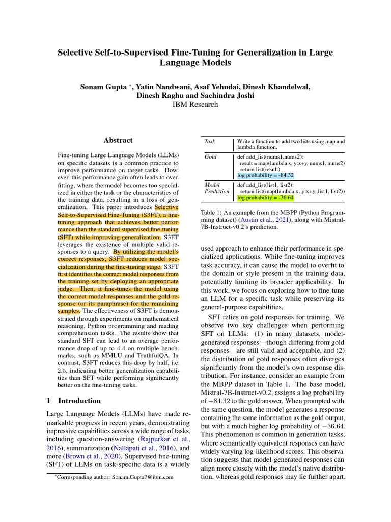 Selective Self-to-Supervised Fine-Tuning For Generalization in Large Language Models | PDF ...