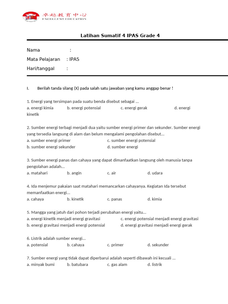 Latihan Sumatif 4 IPAS Grade 4 | PDF