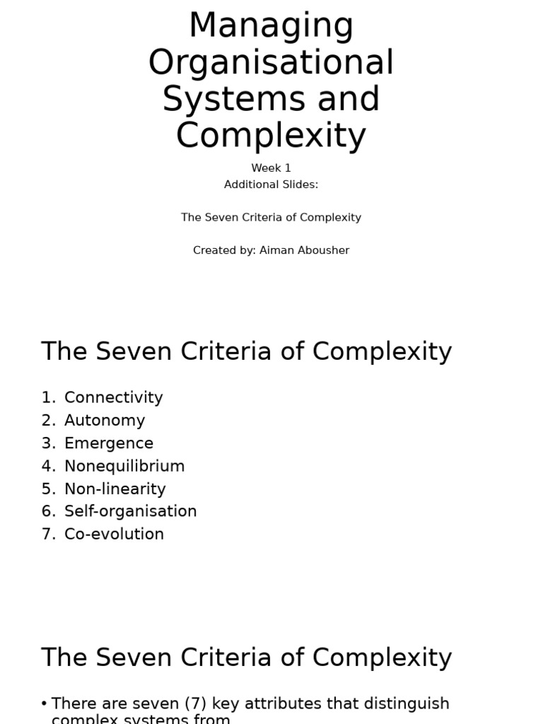 Week 1 - Additional Lecture Slides - 7 Criteria of Complexity | PDF ...