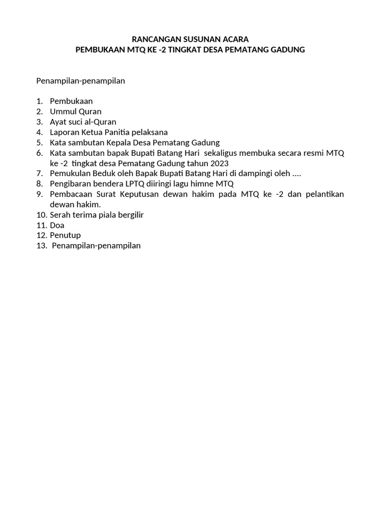 Susunan Acara MTQ | PDF