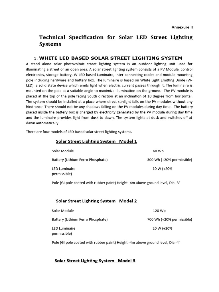 Solar LED Street Lighting Specifications | PDF | Photovoltaics | Solar ...