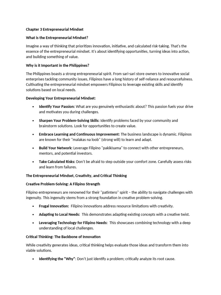 Chapter-3-Entrepreneurial-Mindset | PDF | Entrepreneurship | Creativity
