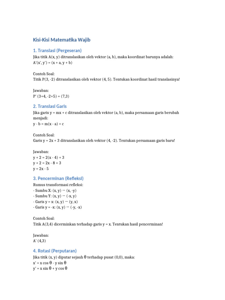Kisi Kisi Matematika Wajib | PDF