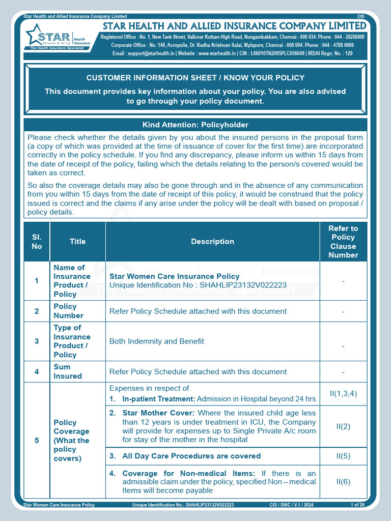 Star Women Care Insurance Overview | PDF | Patient | Hospital
