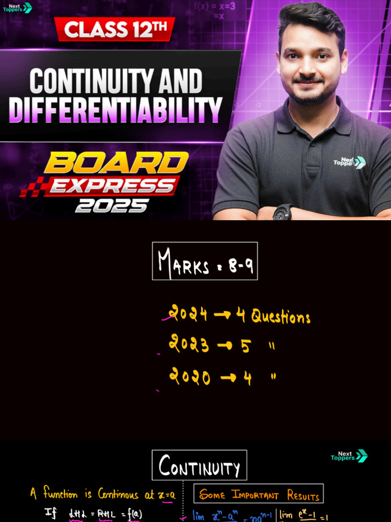 CLASS 12 - Continuity and Differentiability-MATHS Rapid Revision | PDF