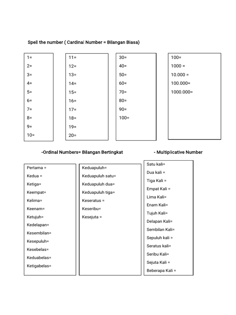 Cardinal Number, Ordinal Number, Multiplicative Number | PDF