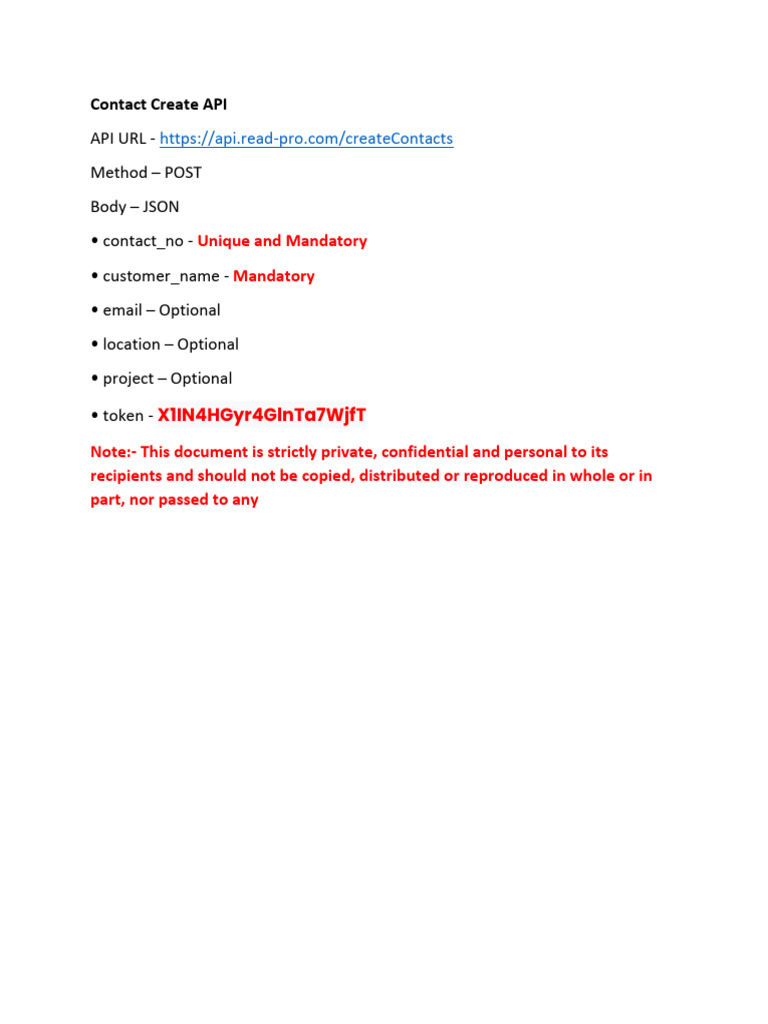 Create Contacts API Documentation | PDF