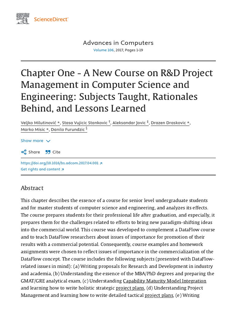 A New Course on R&D Project Management in Computer Science and ...