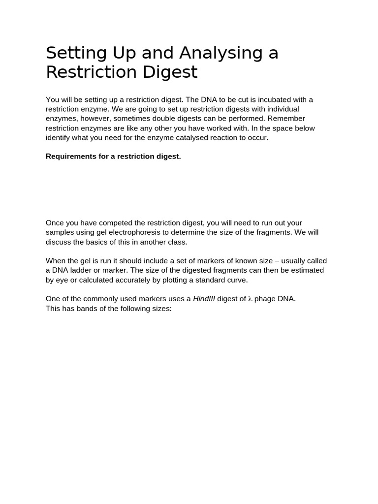 Analysing A Restriction Digest | PDF | Gel Electrophoresis | Life Sciences