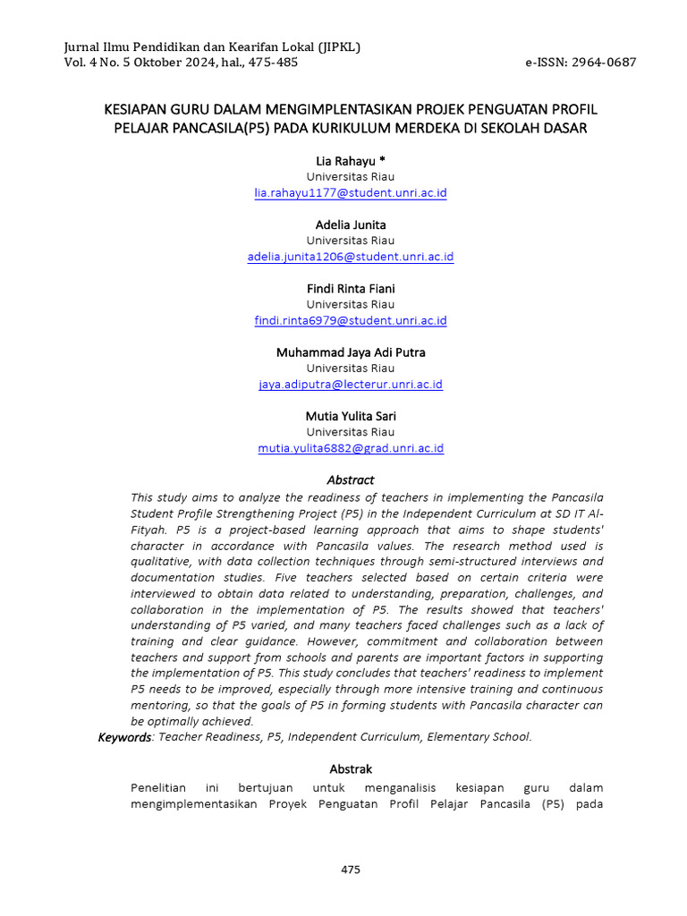 Artikel Kesiapan Guru Dalam Mengimplementasikan P5 | PDF