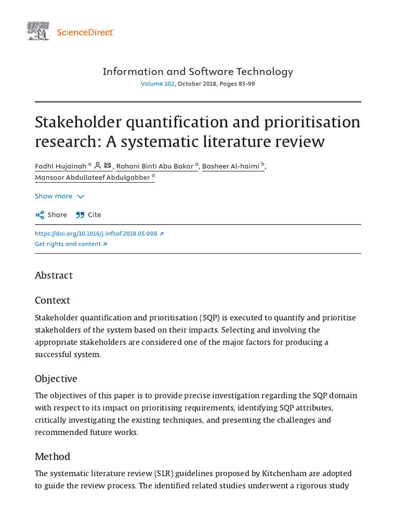 Stakeholder Prioritization in Software Engineering | PDF | Systematic ...