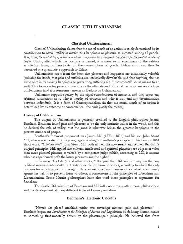 Classical Utilitarianism | PDF | Utilitarianism | John Stuart Mill