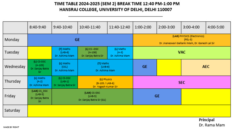 Updated Pscs Time Table Sem2 | PDF