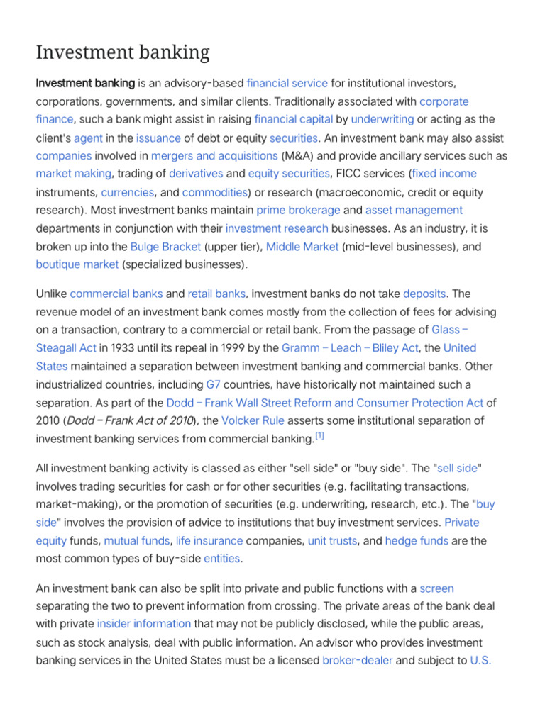 Investment Banking Explained | PDF | Investment Banking | Securities ...