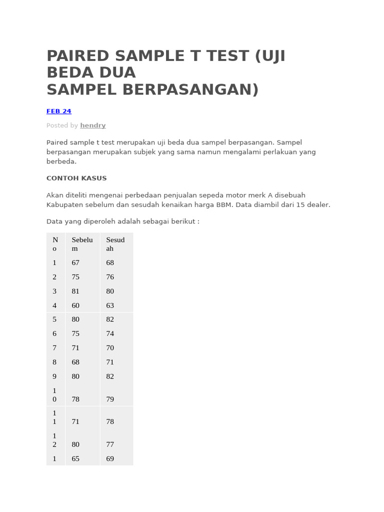 Paired Sample T Test | PDF