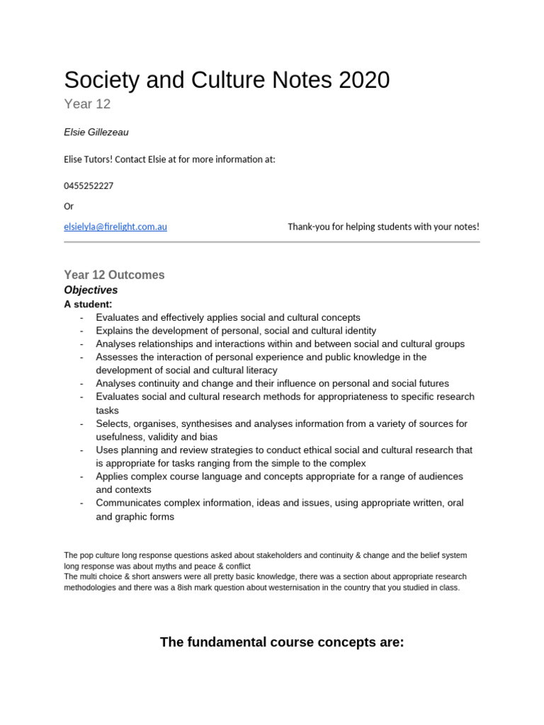 Year 12 Society and Culture Study Guide | PDF | Statistics | Focus Group
