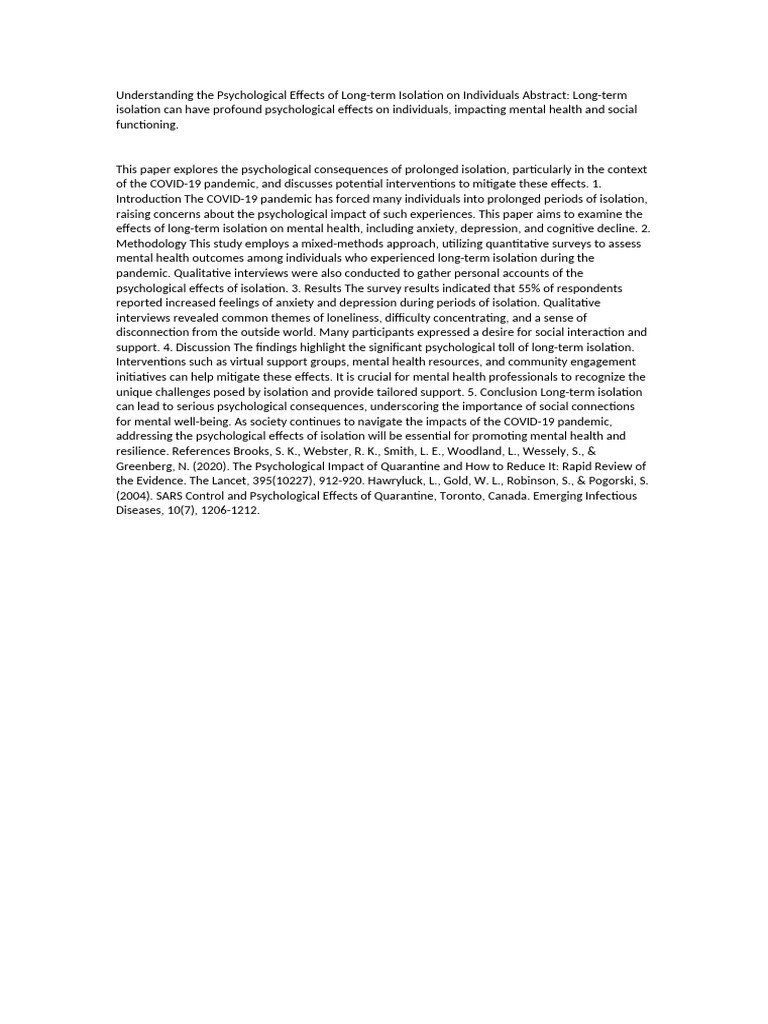Understanding The Psychological Effects of Long-Term Isolation On ...