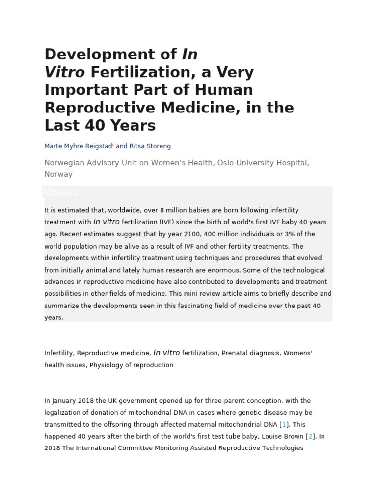 Development of IVF in last 40 years | PDF | In Vitro Fertilisation ...
