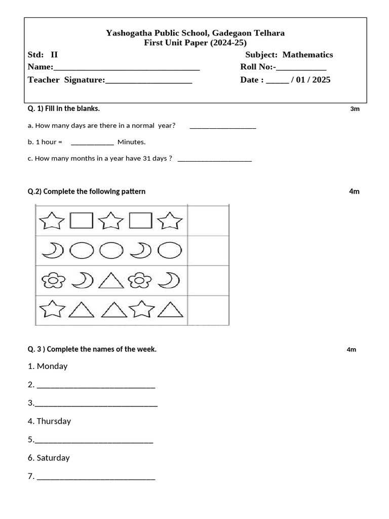 Class 2 Ut2 Math | PDF