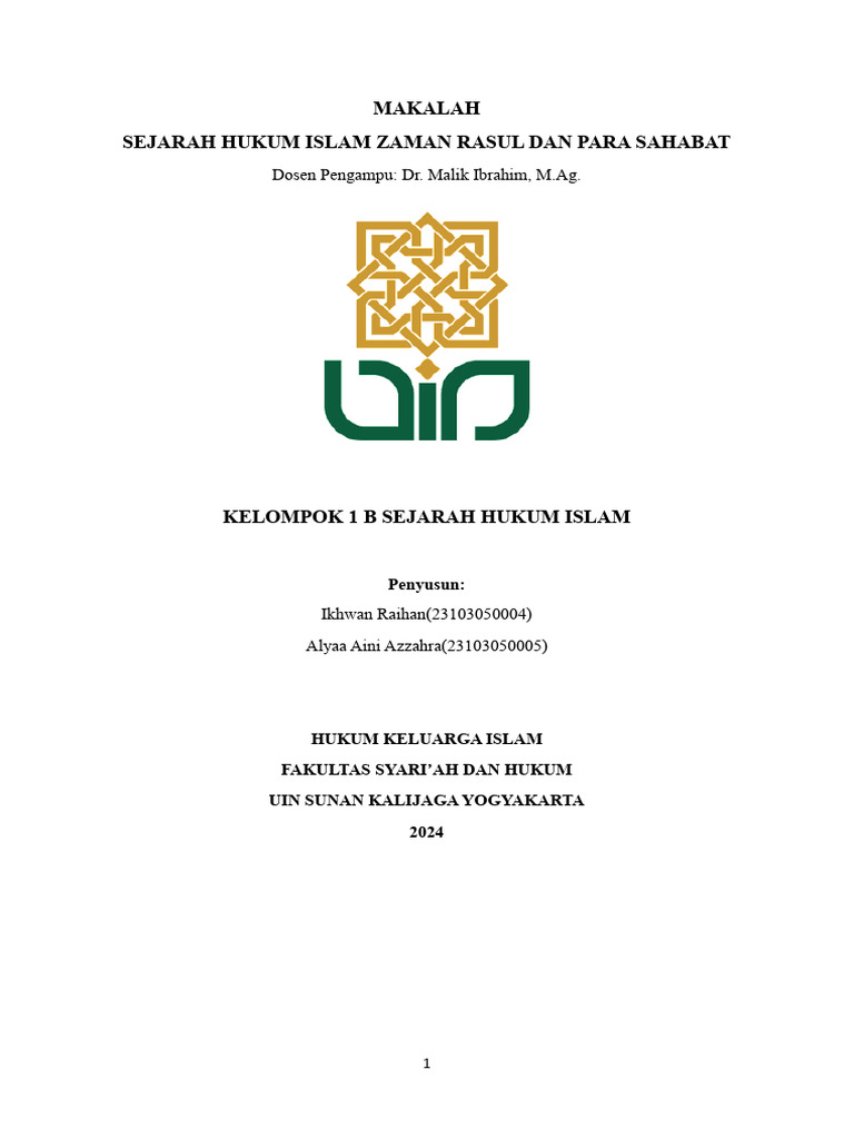 1B - Sejarah Hukum Islam Pada Masa Rasulullah Dan Sahabat | PDF