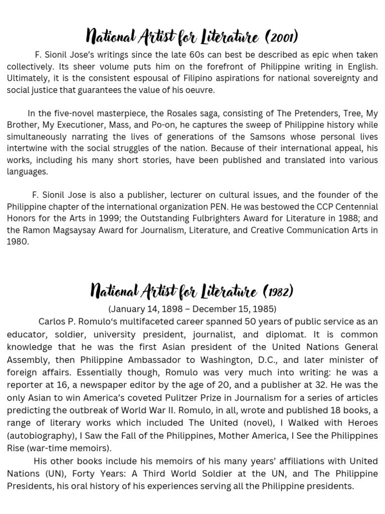 National Artist For Literature (1982) | PDF | Philippines