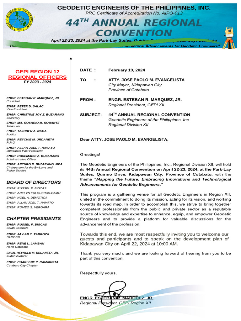 Letter For City Mayor of Kidapawan (44th ARC) | PDF