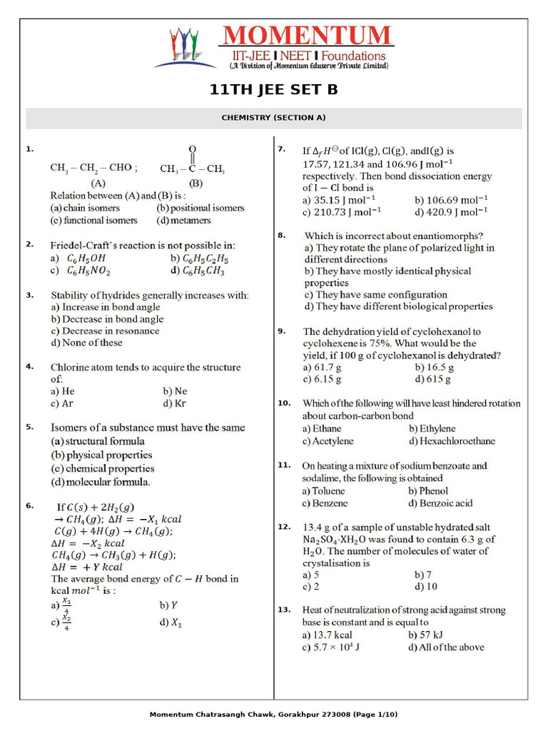 11 Jee Set B | PDF | Physics | Physical Sciences