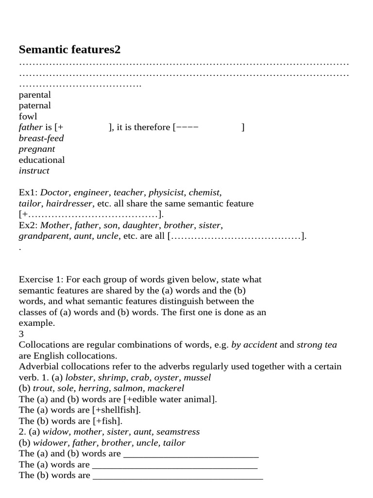 Understanding Semantic Features and Fields | PDF | Syntax | Lexical ...