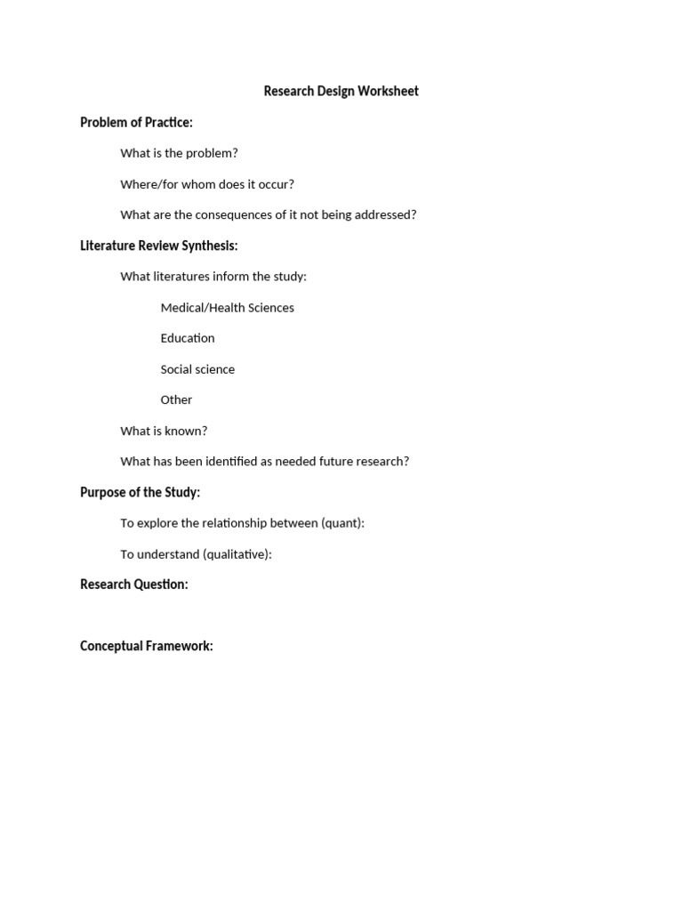 Research Design Worksheet 9-1-2016 | PDF