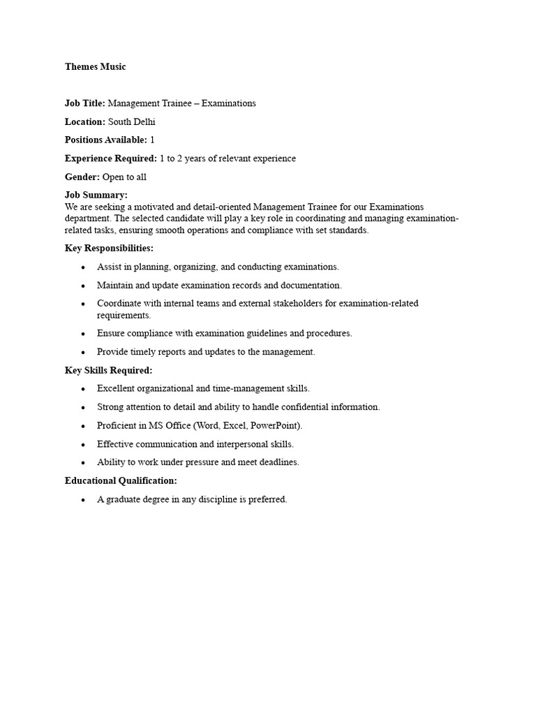 Management Trainee Job in Examinations | PDF