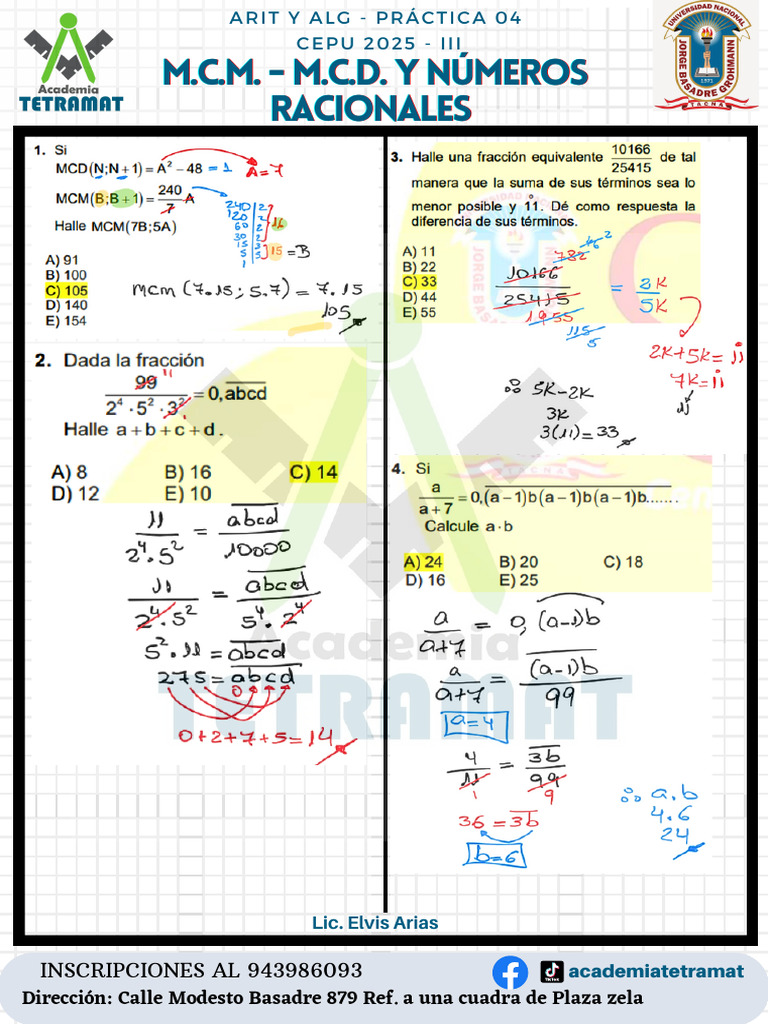 Arit y Algebra Tema 4 Cepu Verano Tetra | PDF