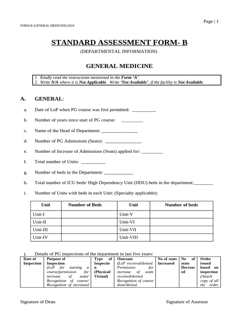 General Medicine Assessment Form B | PDF | Intensive Care Unit | Medicine