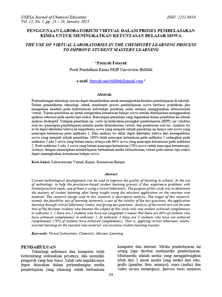 Laboratorium Virtual Tingkatkan Belajar Kimia | PDF