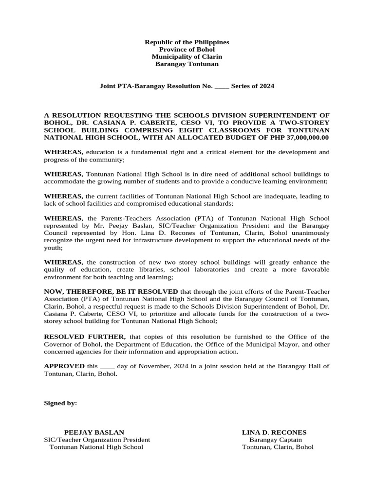 Joint Resolution for School Building | PDF