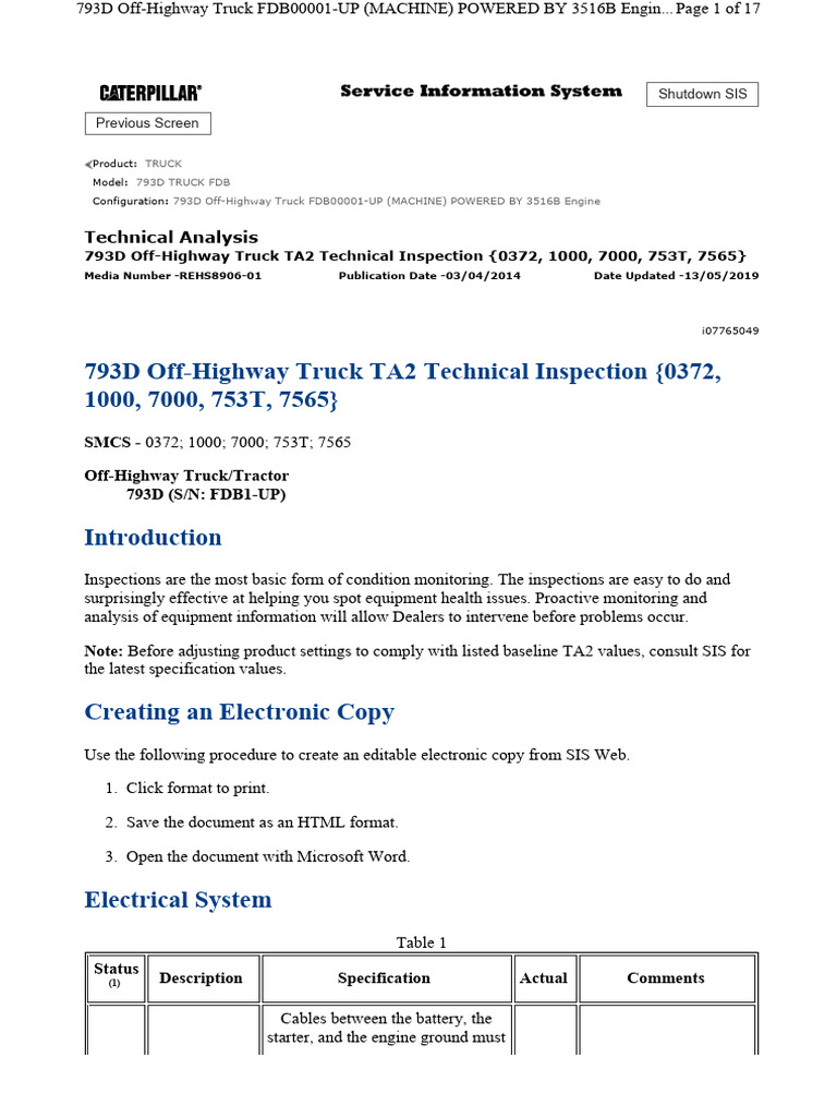 793D Off-Highway Truck TA2 Technical Inspection | PDF | Clutch | Brake