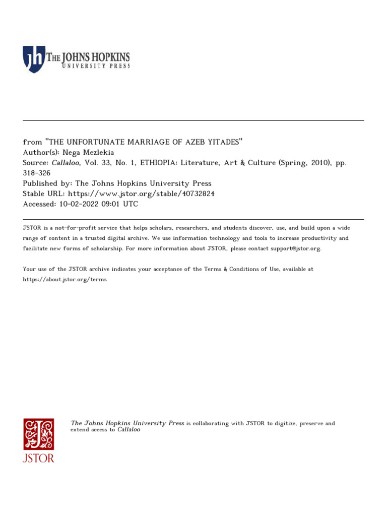 The Unfortunate Marriage of Azeb Yitades | PDF
