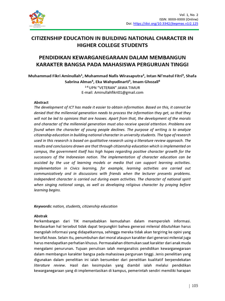 Pendidikan Kewarganegaraan Dalam Membangun Karakter Bangsa Pada Mahasiswa Perguruan Tinggi 105 ...