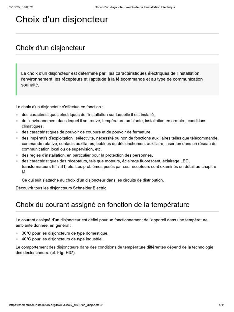 Choix d'un disjoncteur — Guide de l'Installation Electrique | PDF ...