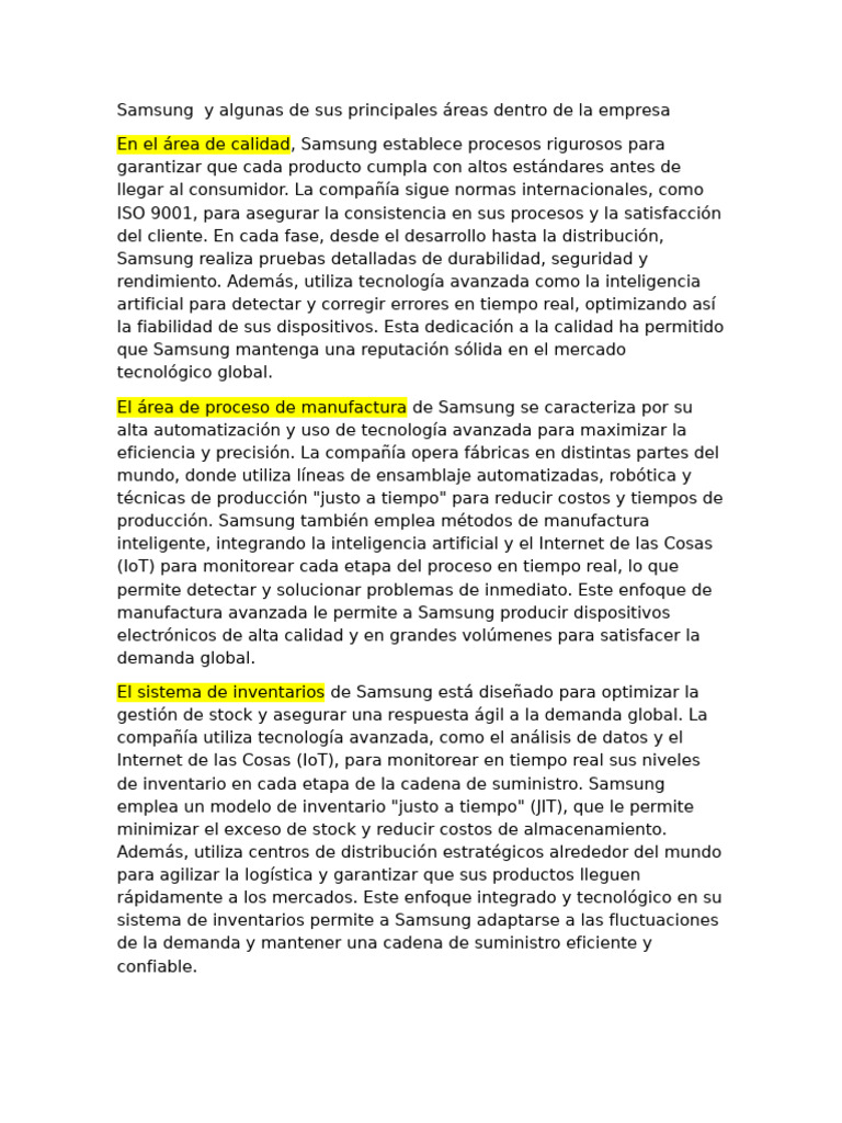 Áreas clave de Samsung en calidad y producción | PDF | Calidad ...