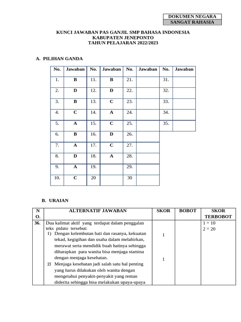 Format Kunci Jawaban Bhs Indo Kls 9 k13 | PDF