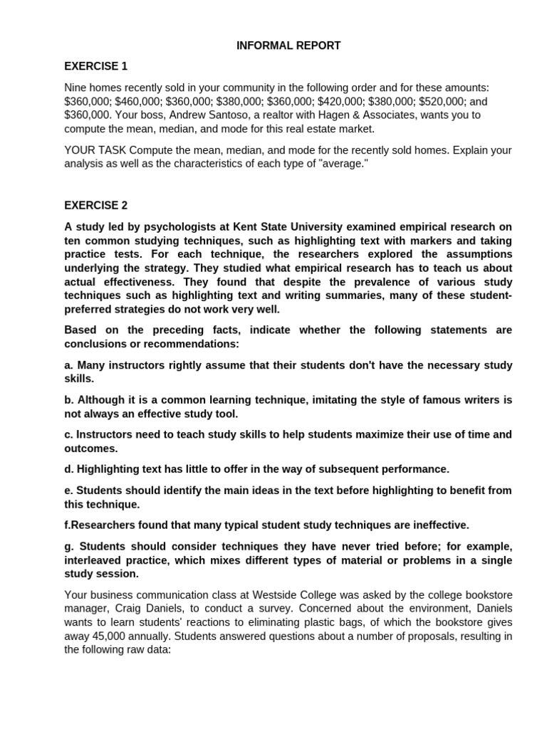 Chapter 9 - Informal Report - Assignment | PDF | Data | Study Skills