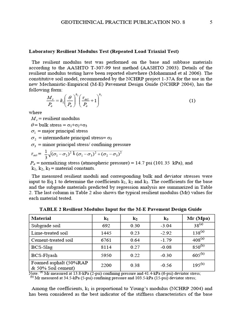 Resilient Modulus Input For The M-E Pavement Design Guide | PDF | Young's Modulus | Pascal (Unit)
