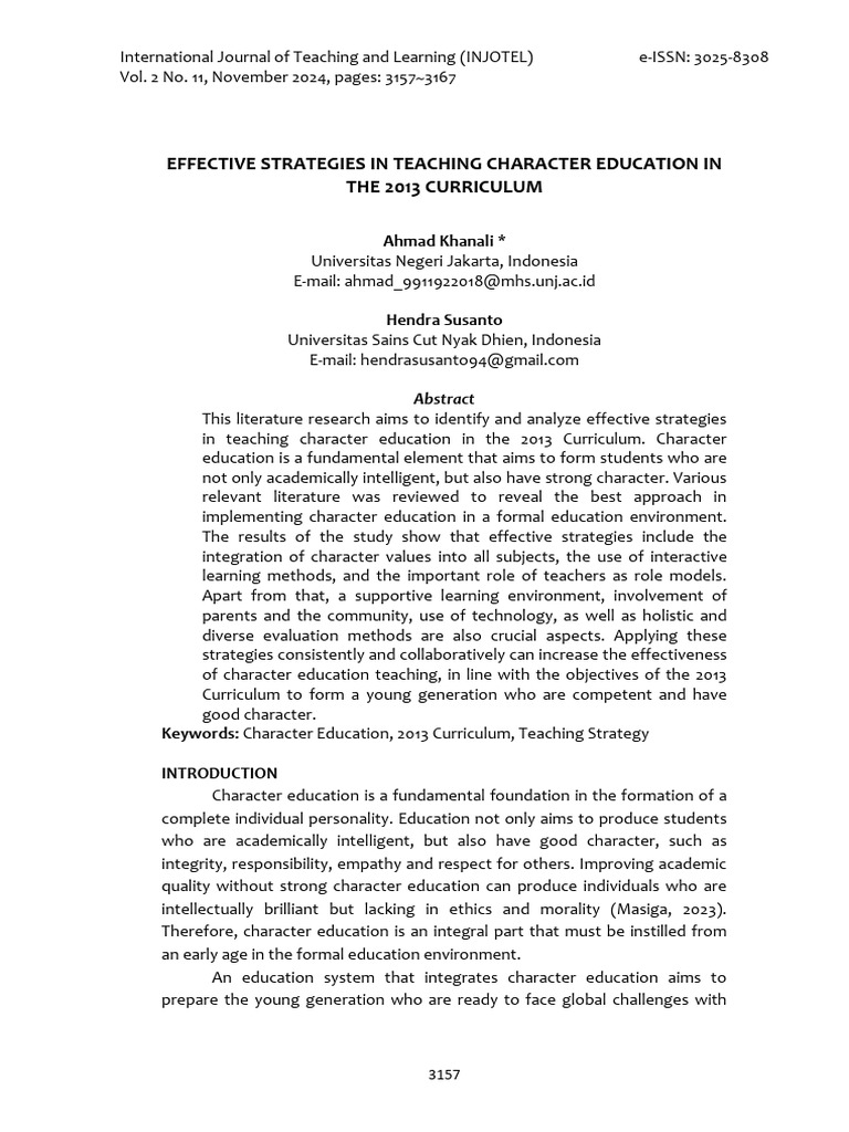 Effective Strategies in Teaching Character Education in The 2013 ...