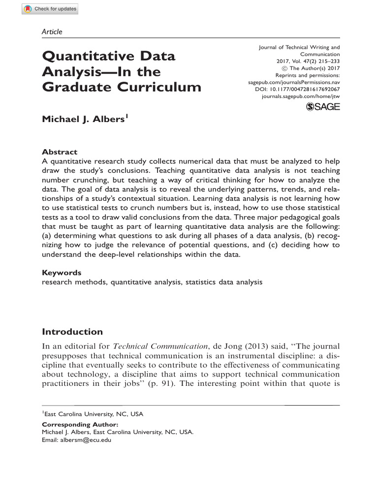 Albers 2017 Quantitative Data Analysis in The Graduate Curriculum | PDF ...