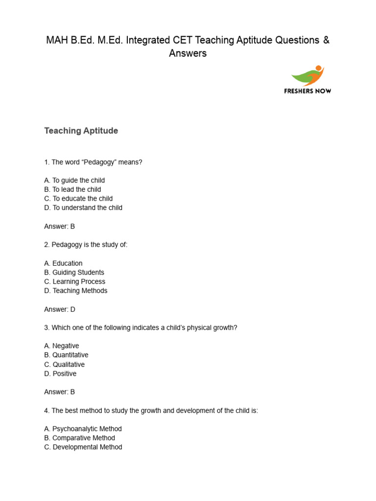 Teaching Aptitude and Child Development | PDF | Multiple Choice | Learning