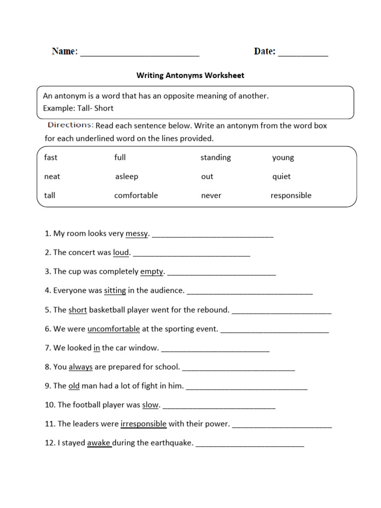 Antonyms Writing P 1 Intermediate | PDF