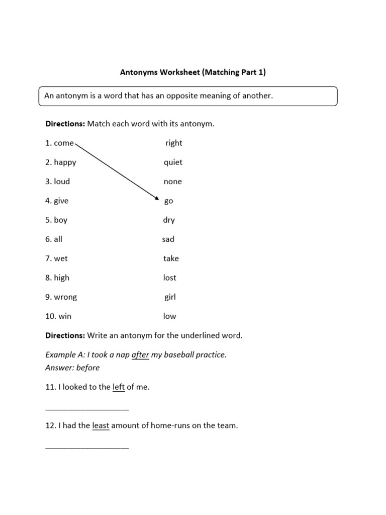 Antonyms Matching P 1 Intermediate | PDF