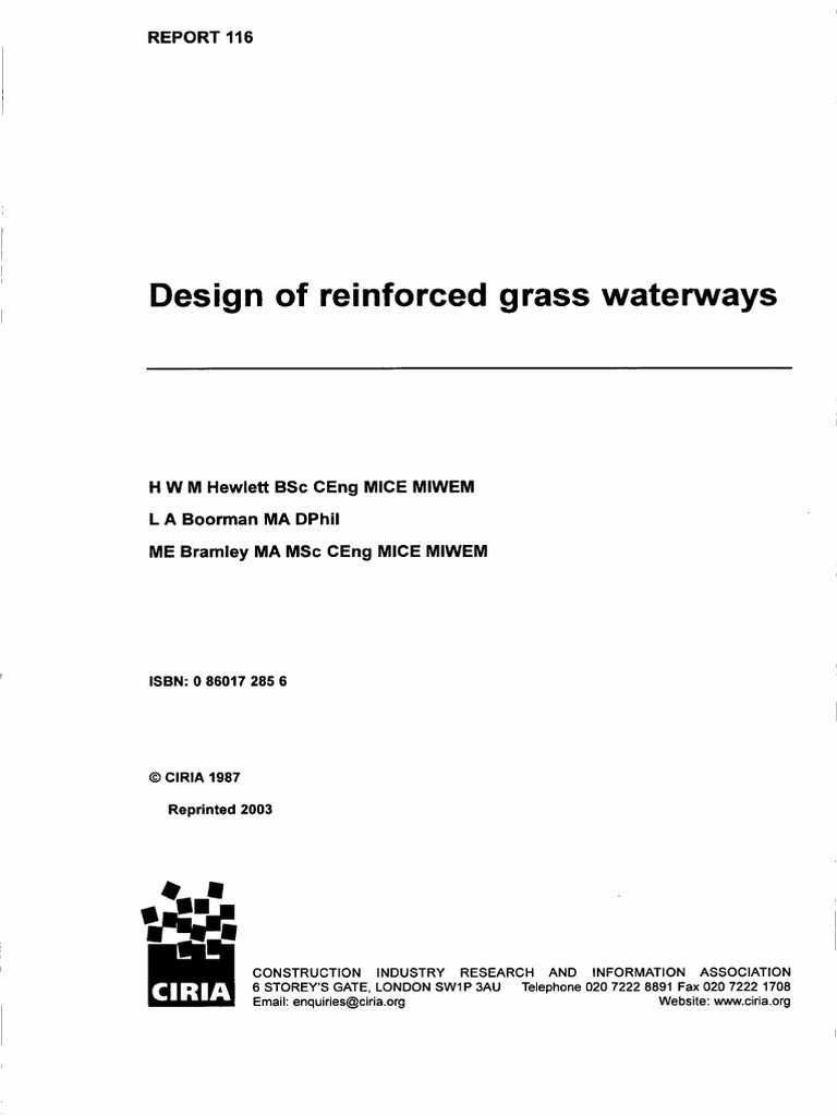 CIRIA 116 Design of Reinforced Grass Spillways | PDF | Flood | Erosion